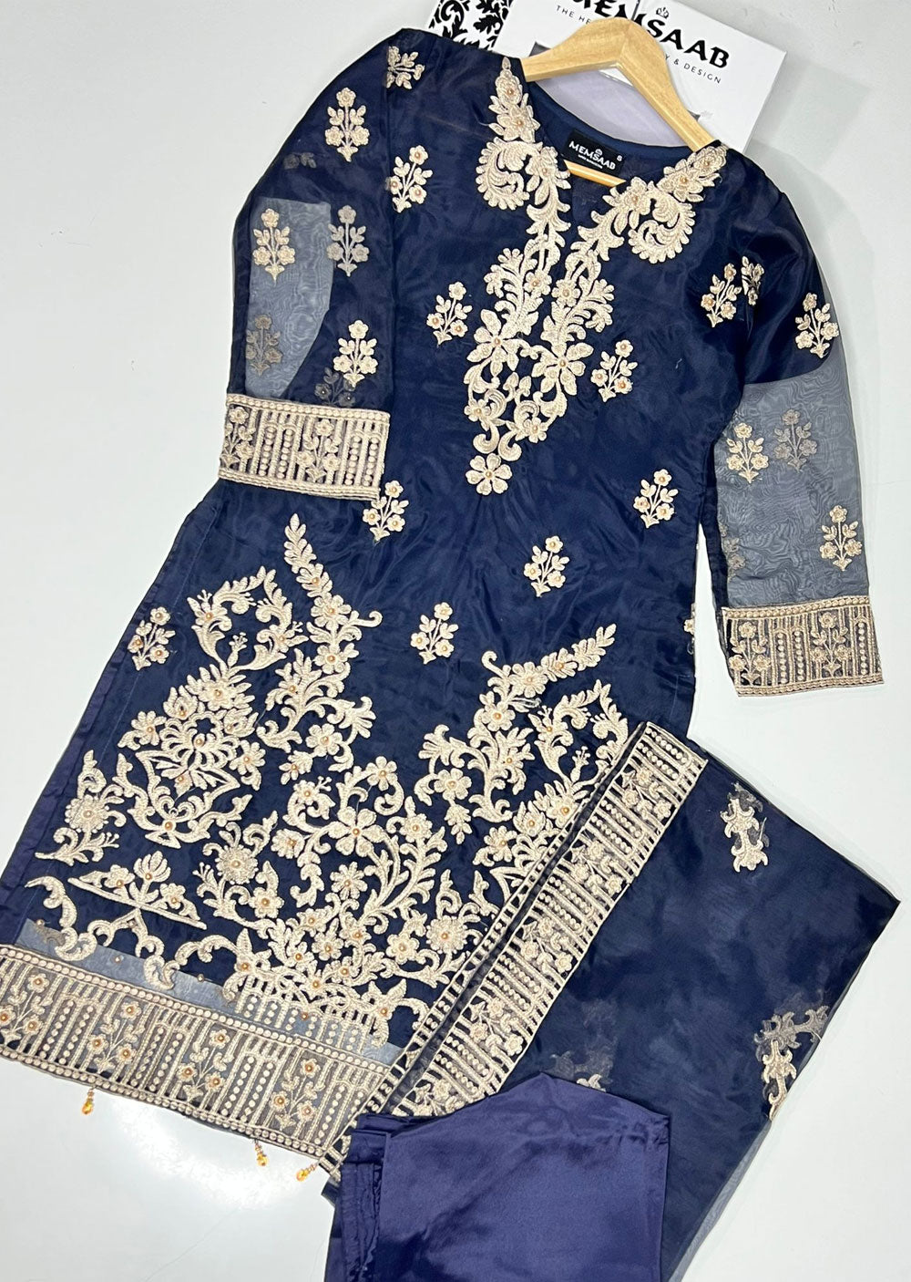 HK227 Oraya - Navy Readymade Organza Suit – Memsaab