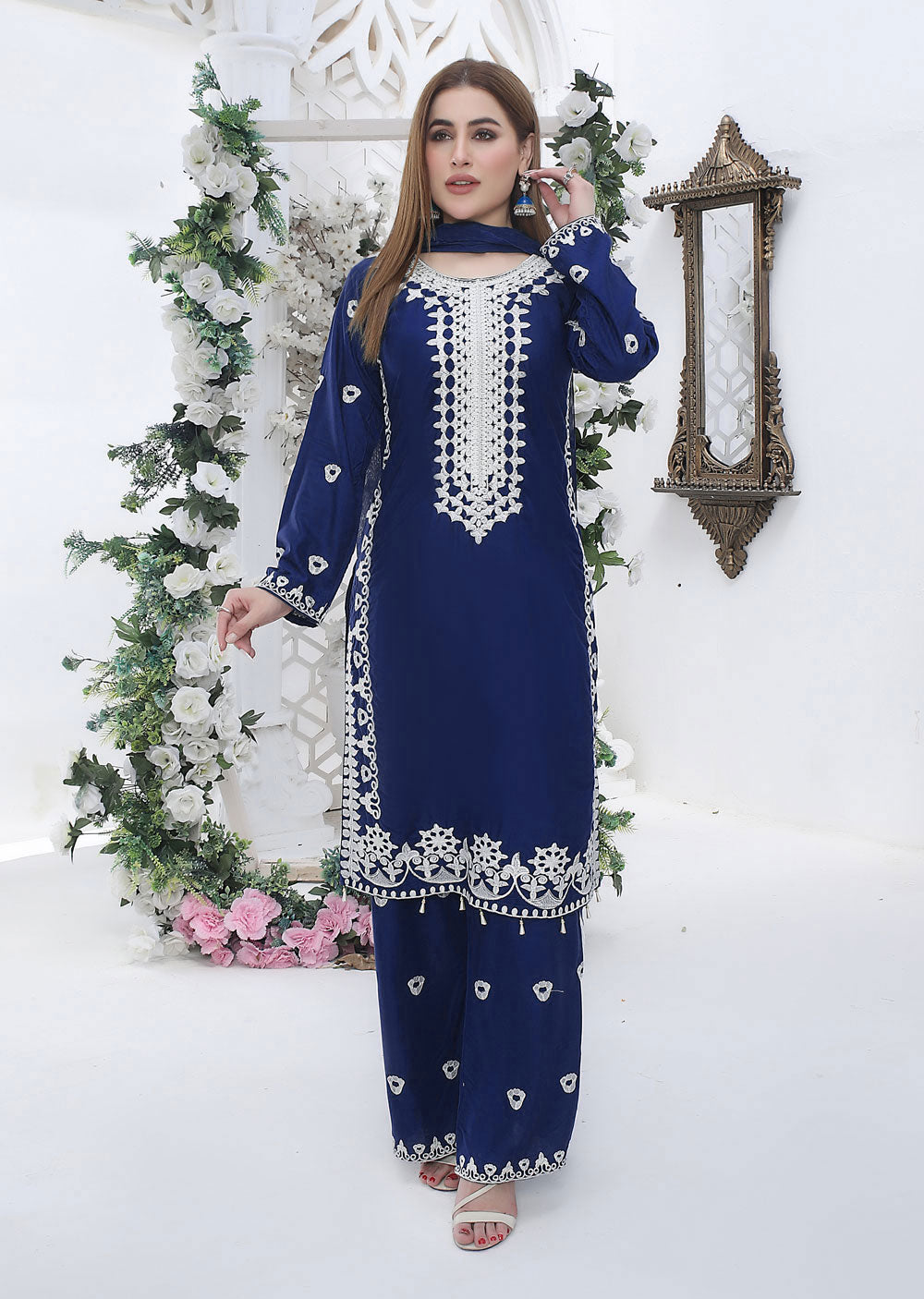 HK203 Sayasra Readymade Navy Linen Suit – Memsaab