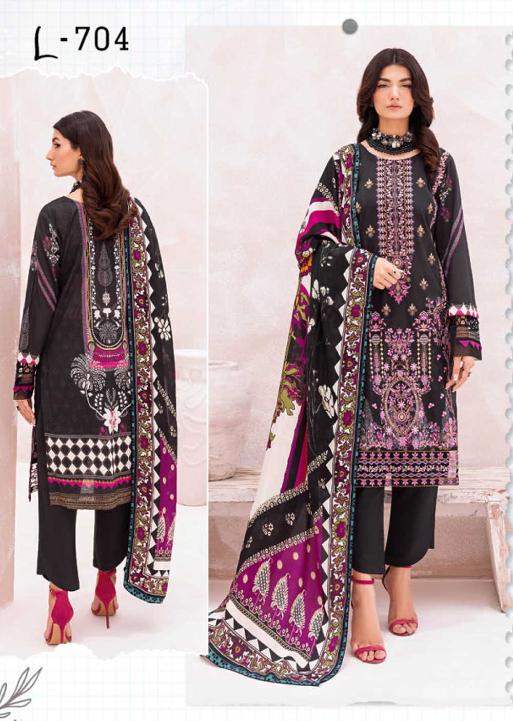 L-704-R - Readymade - Ramsha Mashaal Luxury Lawn Vol 07 2023 – Memsaab