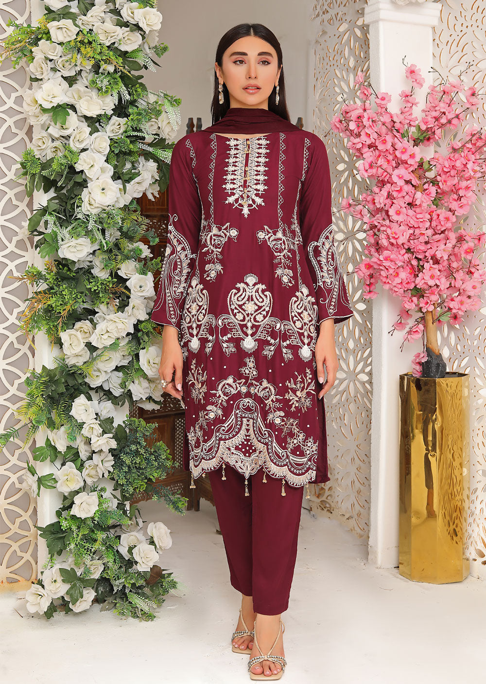 HK207 Rida Readymade Maroon Linen Suit – Memsaab