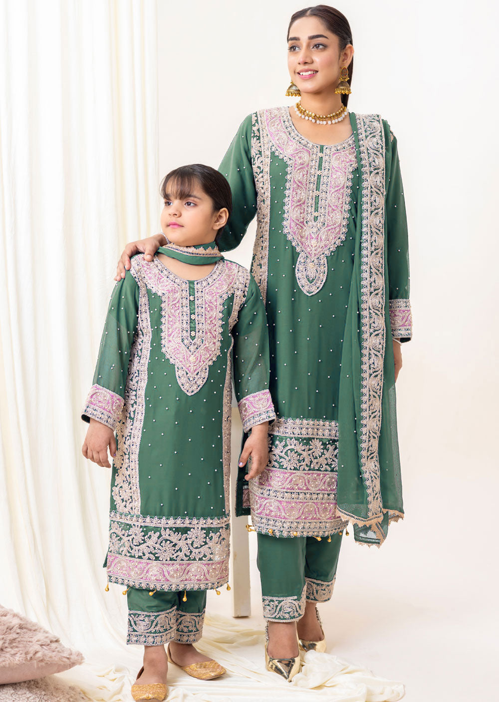 MMC-02 - Readymade - Naqsh Mint Mummy & Me Chiffon Collection 2024 – Memsaab