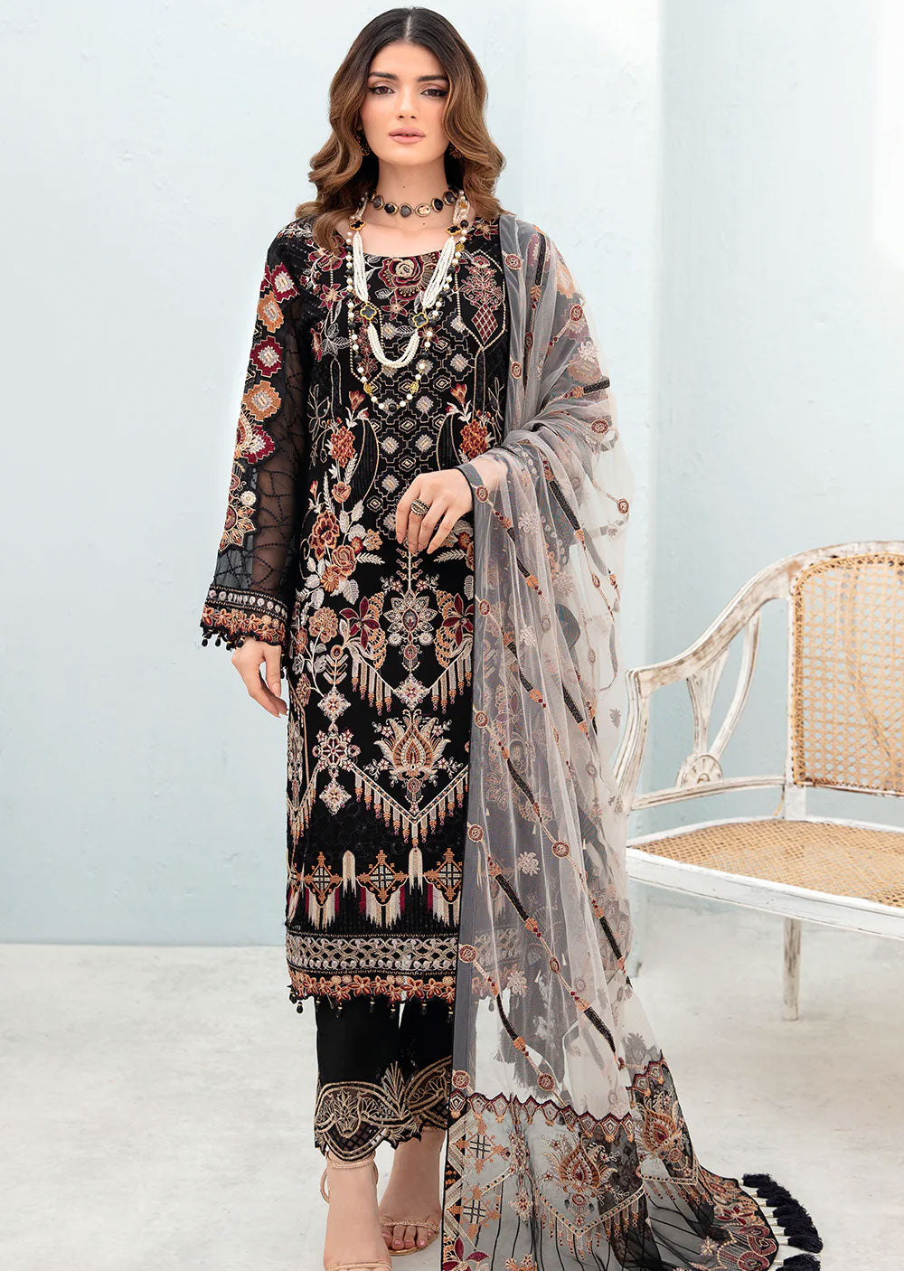 A-707-R - Readymade - Ramsha Chevron Chiffon Collection Vol 7 – Memsaab