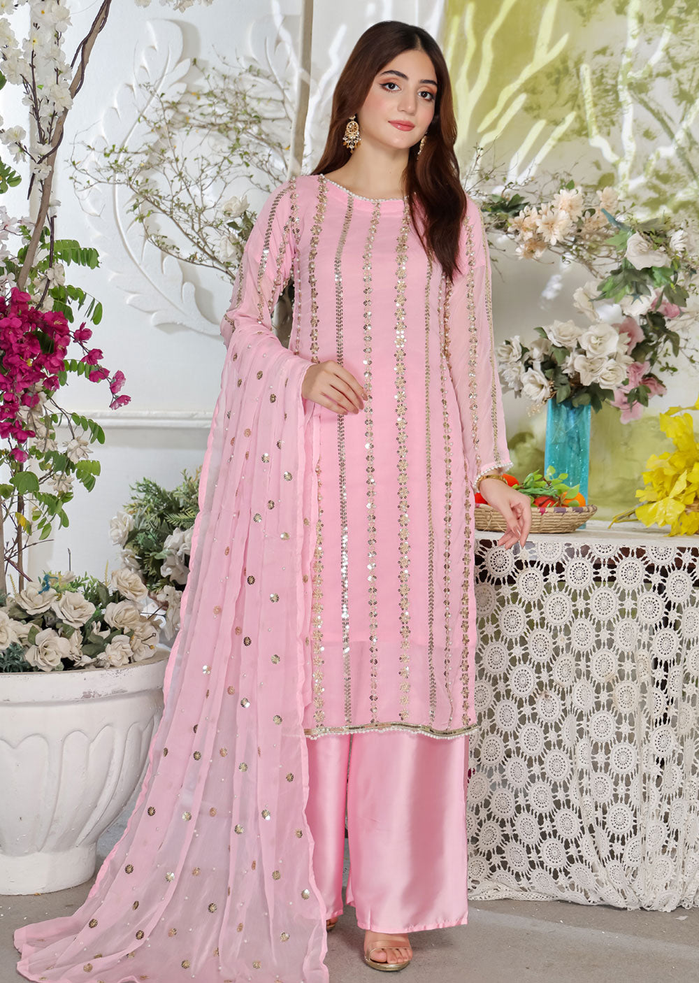 HK260 Zilla - Pink Readymade Chiffon Suit – Memsaab