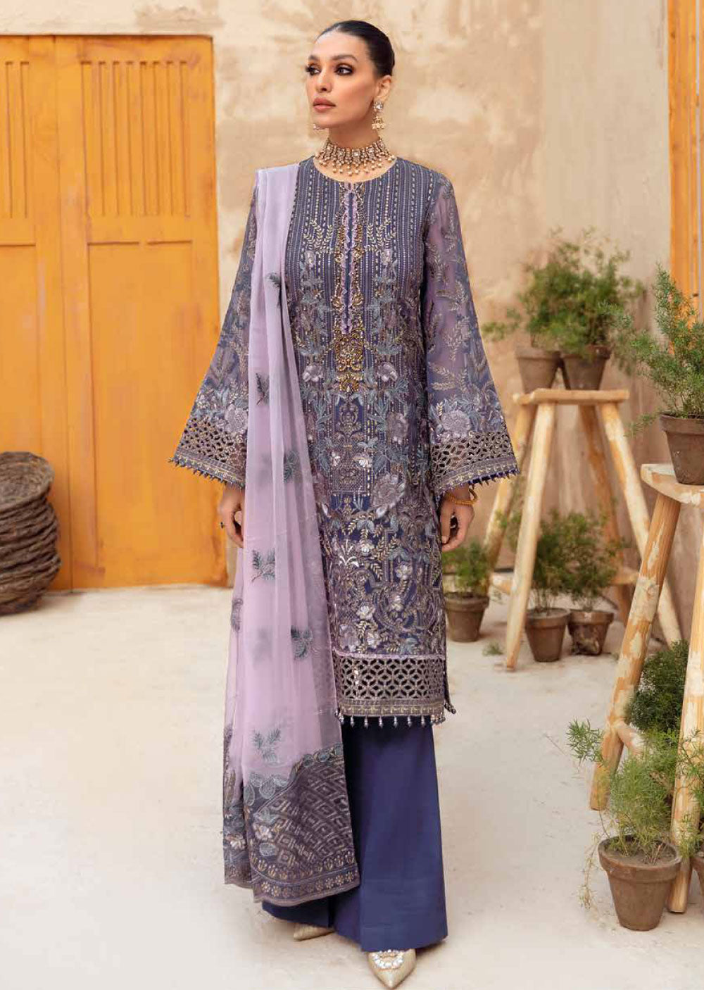 FEC-04 - Jacaranda - Unstitched - Flossie Executive Chiffon Collection – Memsaab