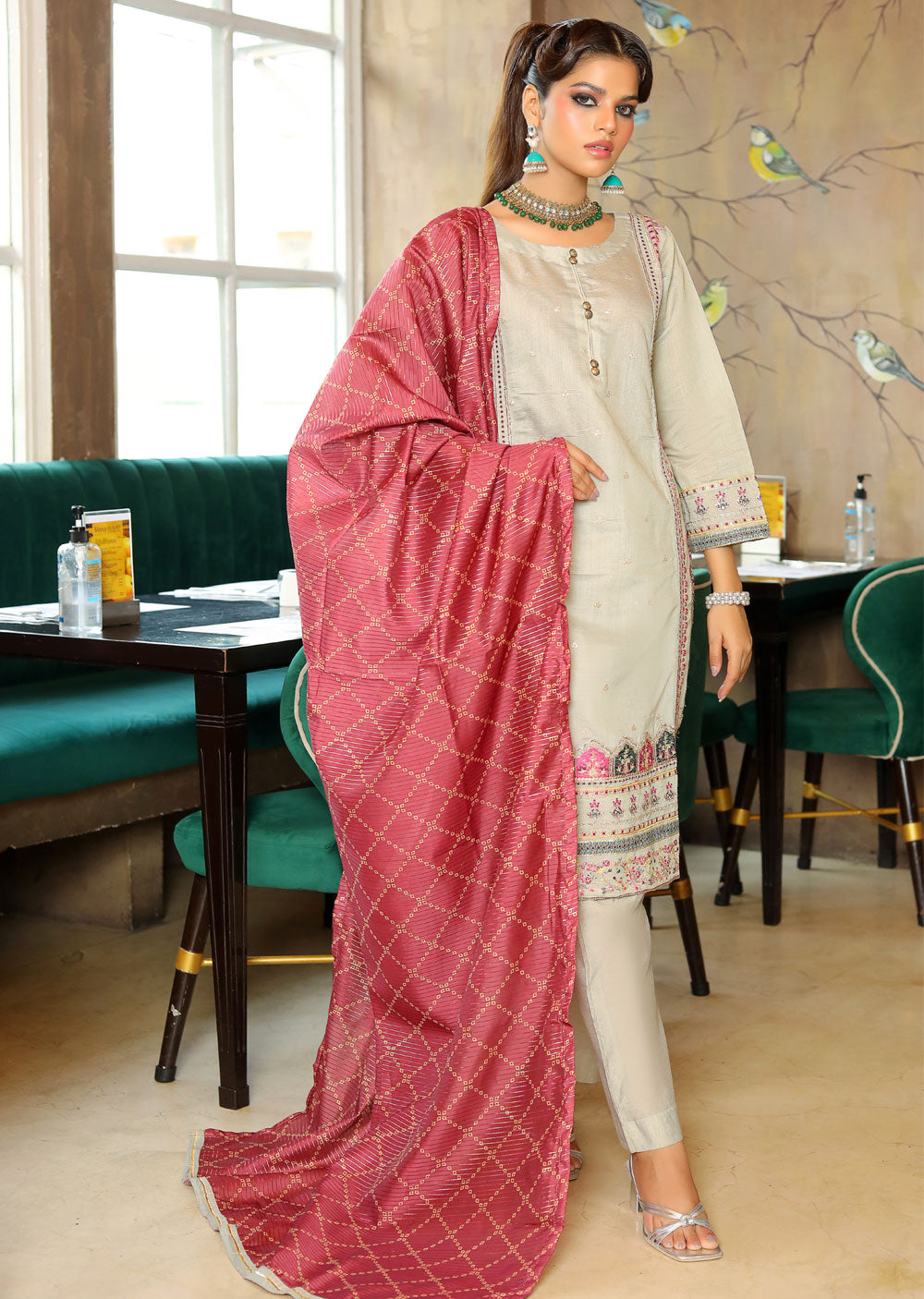 KLD301 Zimal - Mint Readymade Khadi Net Suit – Memsaab