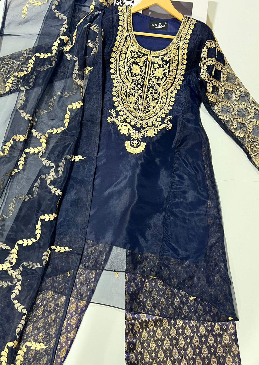 HK238 Mariya - Navy Readymade Organza Suit – Memsaab