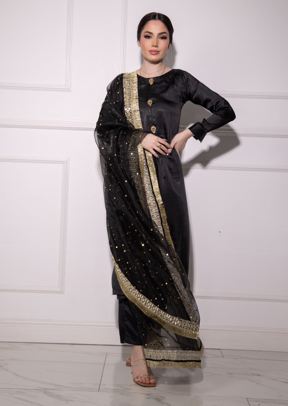HK303 - Black - Readymade Silk Outfit 2025 – Memsaab