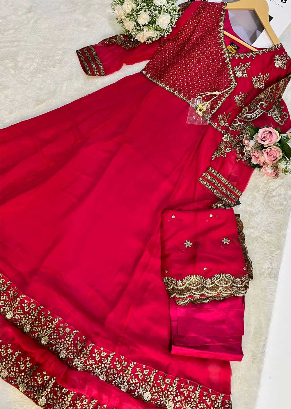 ALMS-56- Hot Pink Readymade Chiffon Suit – Memsaab