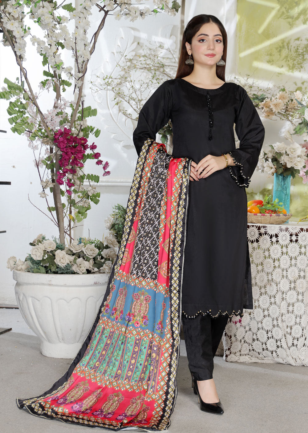 HK265 Zarora - Black Readymade Raw Silk Mummy n Me Suit – Memsaab