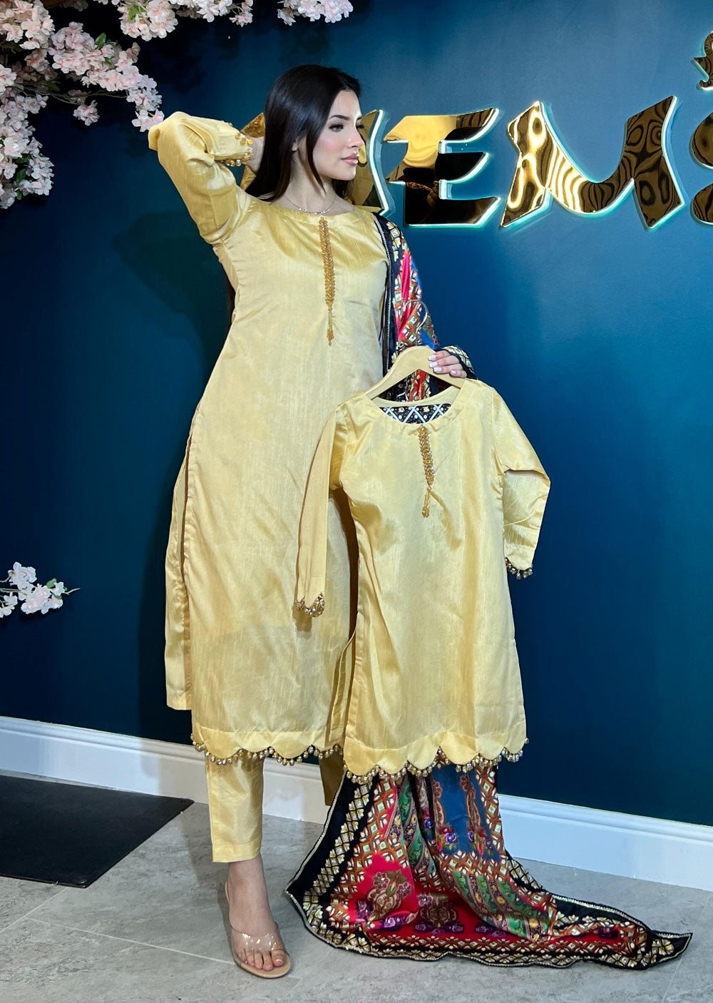 HK265 Zarora - Gold Readymade Raw Silk Mummy n Me Suit – Memsaab