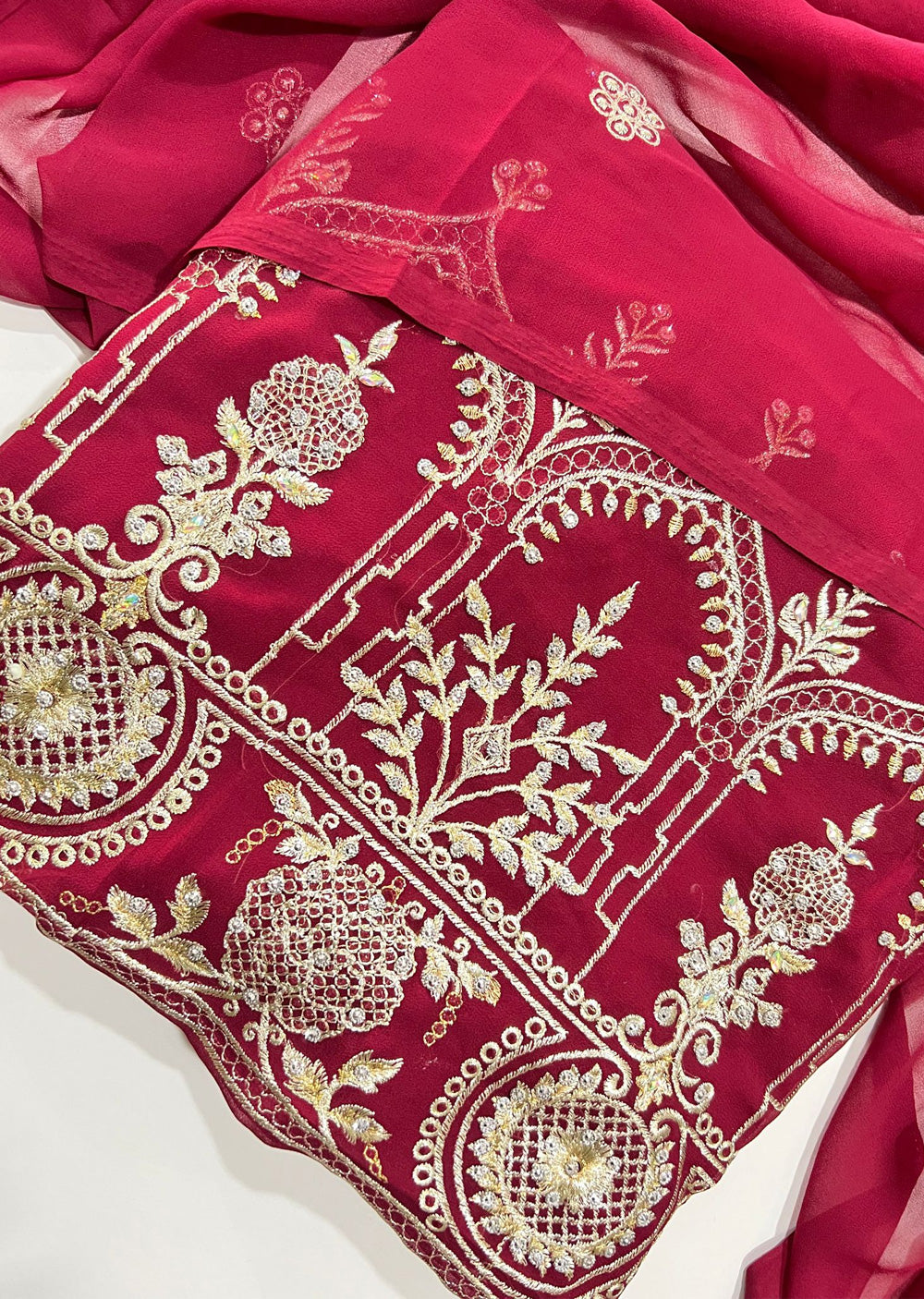 D9683 Maroon Unstitched Georgette Suit – Memsaab