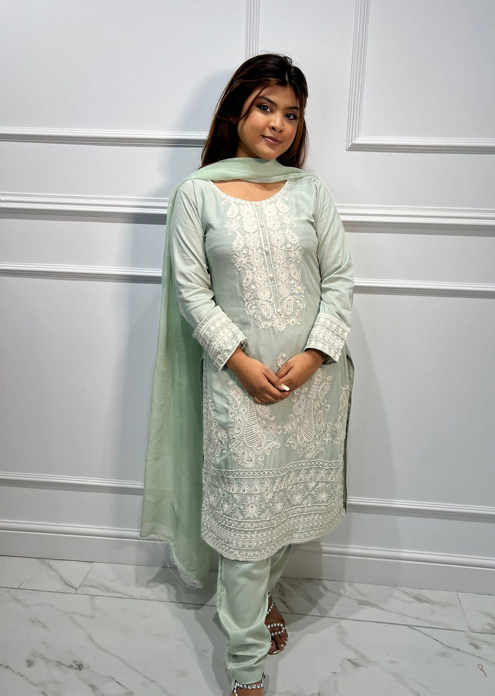 HK266 Dune - Mint Readymade Linen Suit – Memsaab
