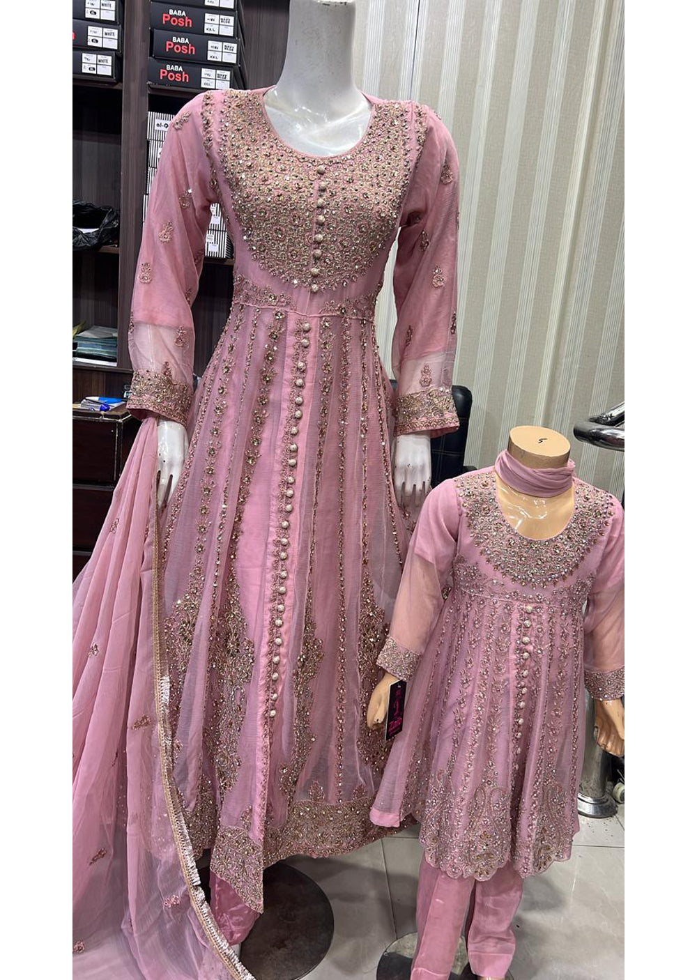SHAZ1778 - Readymade - Pink Chiffon - Mummy n Me Outfit – Memsaab