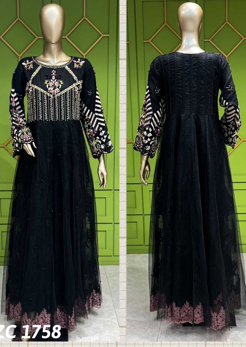 ZN1758 Black Readymade Net Suit – Memsaab