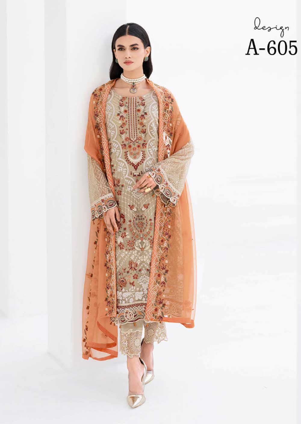 RCD-605-R - Readymade - Ramsha Chevron Chiffon Collection Vol 06 2023 – Memsaab