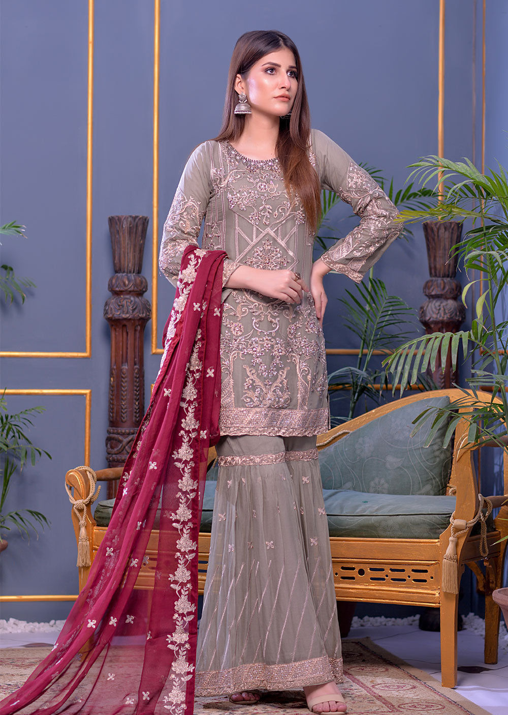 0934 - Passion - Readymade Green Shararah Suit – Memsaab